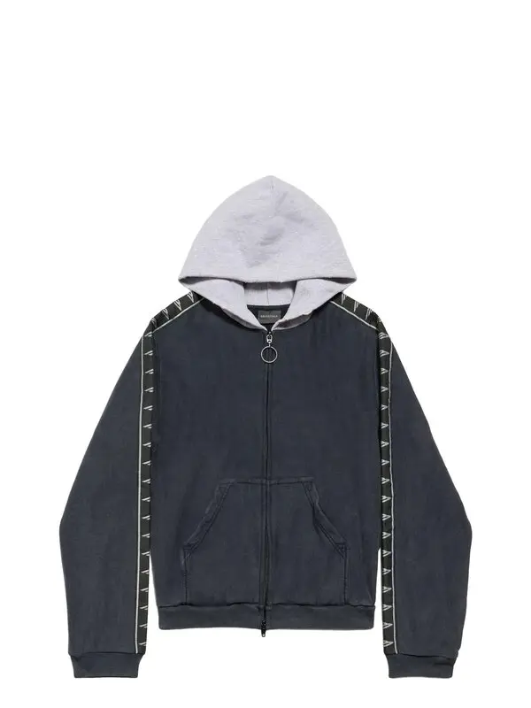 Balenciaga Zip-up Hoodie With Striped Paneling - Black