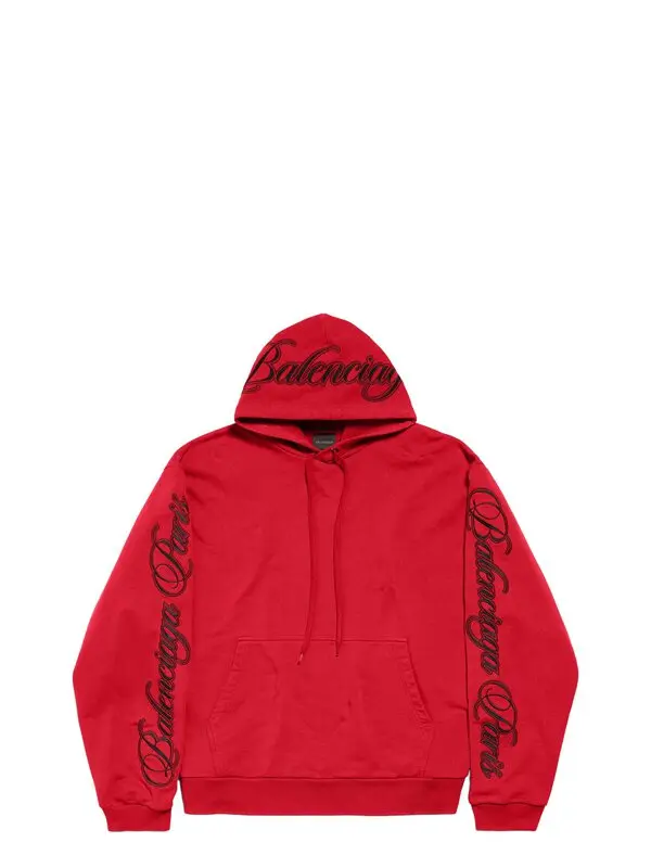 Balenciaga Cursive Artwork Oversized Hoodie - Red