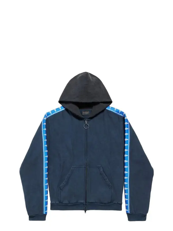 Balenciaga Zip-up Hoodie With Striped Detailing - Blue