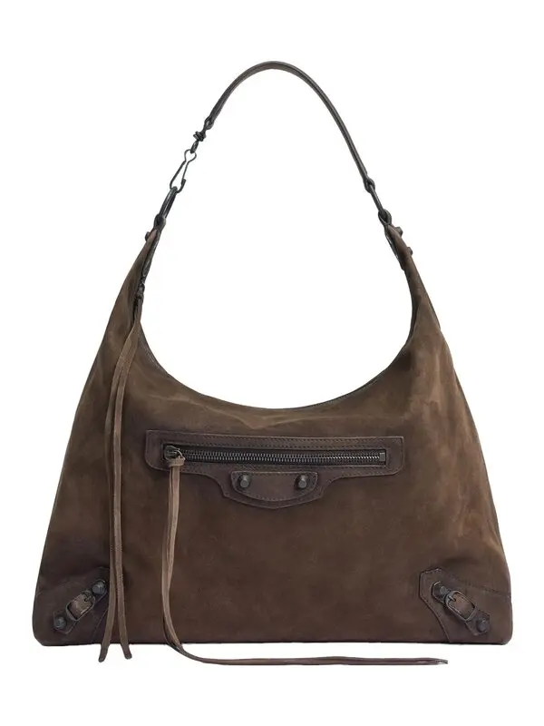 Balenciaga Le City Hobo Bag Medium Waxed Suede Calfskin - Brown