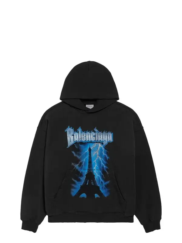 Balenciaga Thunderstorm Medium Fit Hoodie - Black