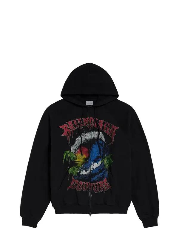 Balenciaga Vintage Surfer Zip-up Hoodie - Black