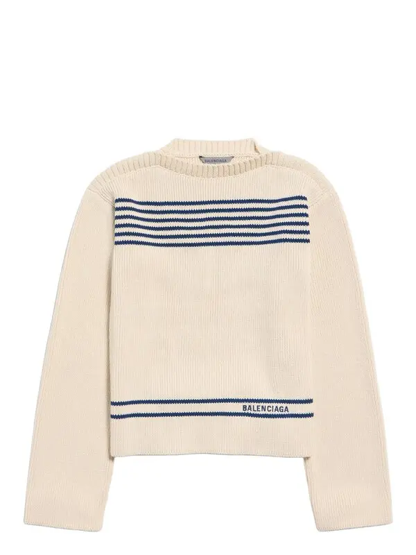Balenciaga Boatneck Sweater With Contrasting Stripes - Blue