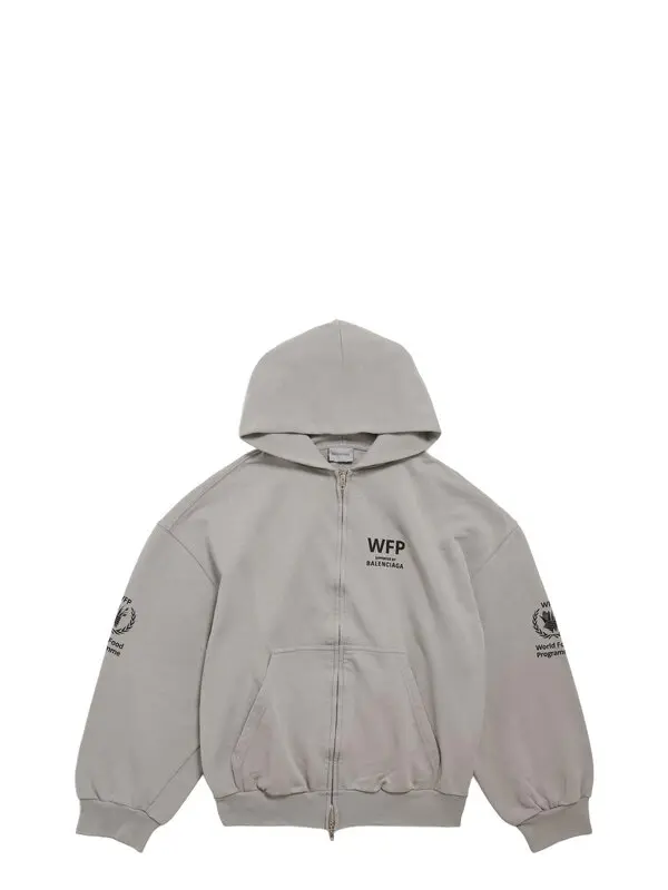 Balenciaga Wfp Regular Zip-up Hoodie In Dry Fleece - Grey