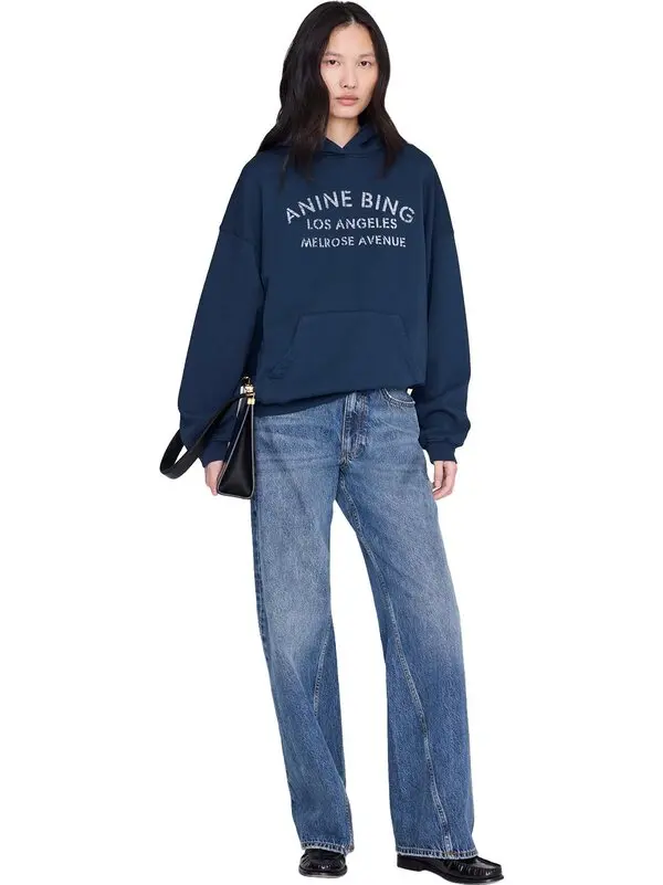 ANINE BING Harvey Melrose Stencil Oversized Hoodie - Navy