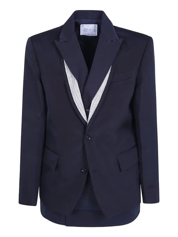 Sacai Double-faced Silk Cotton Blazer With Notch Lapel - Black