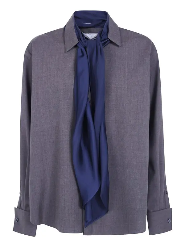 Sacai Polyester Wool Shirt With Tie Detail - Brown