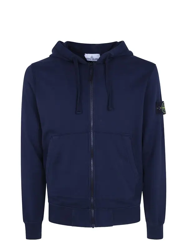 Stone Island Zip-up Hoodie With Logo Detail - Blue