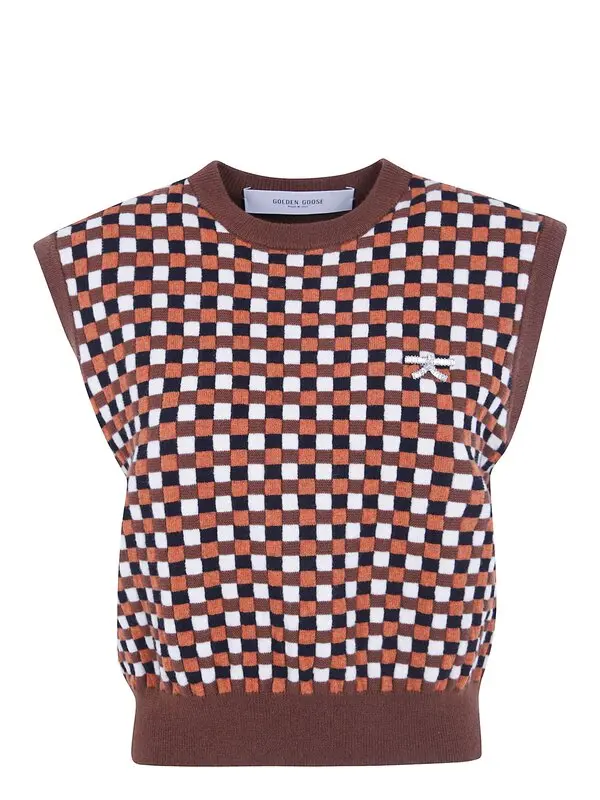 GOLDEN GOOSE Wool Checkered Vest - Brown