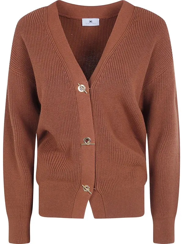 Elisabetta Franchi Tricot Cardigan" With Button Detail - Brown
