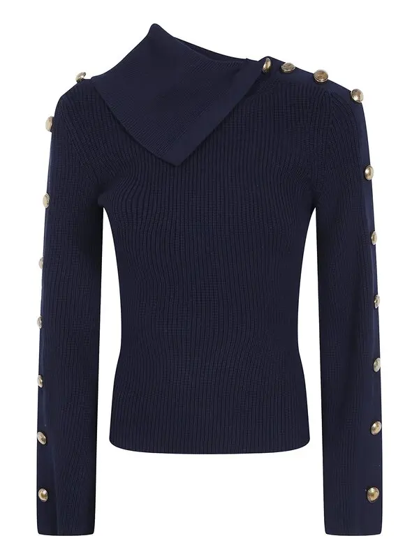 Elisabetta Franchi Ribbed Viscose Knit With Gold Button Detailing - Black