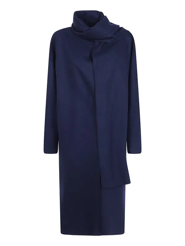 Harris Wharf London Wool Coat With Scarf Detail - Blue