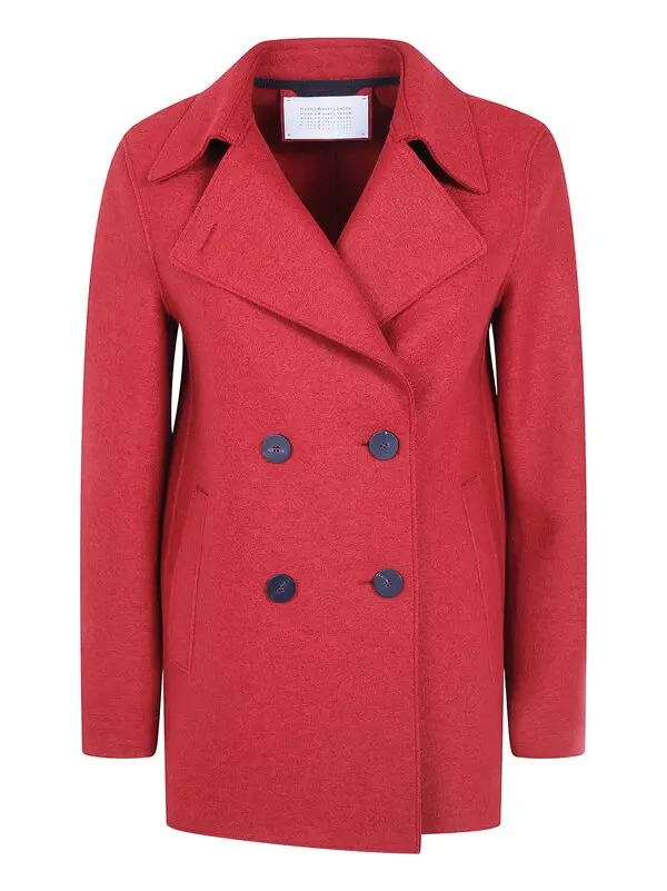 Harris Wharf London Double Breasted Wool Peacoat With Blue Buttons - Red