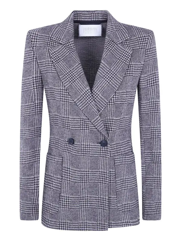 Harris Wharf London Double Breasted Plaid Wool Blend Jacket - Beige