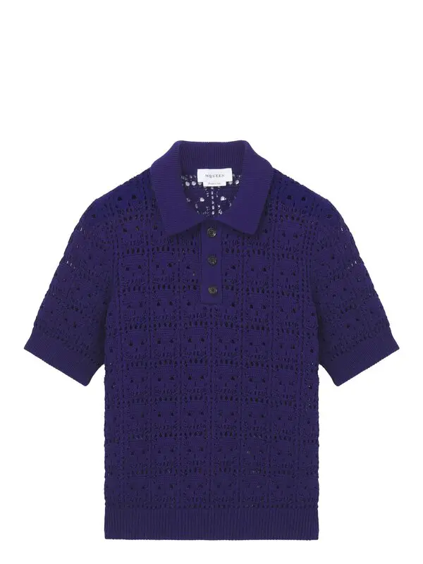 Alexander McQueen Skull Crochet Polo Shirt - Navy