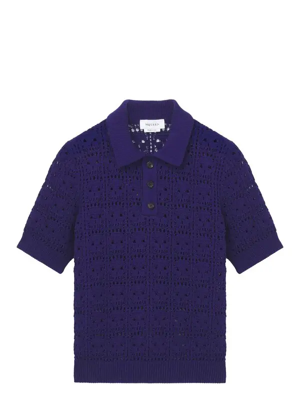 Alexander McQueen Skull Crochet Polo Shirt - Navy