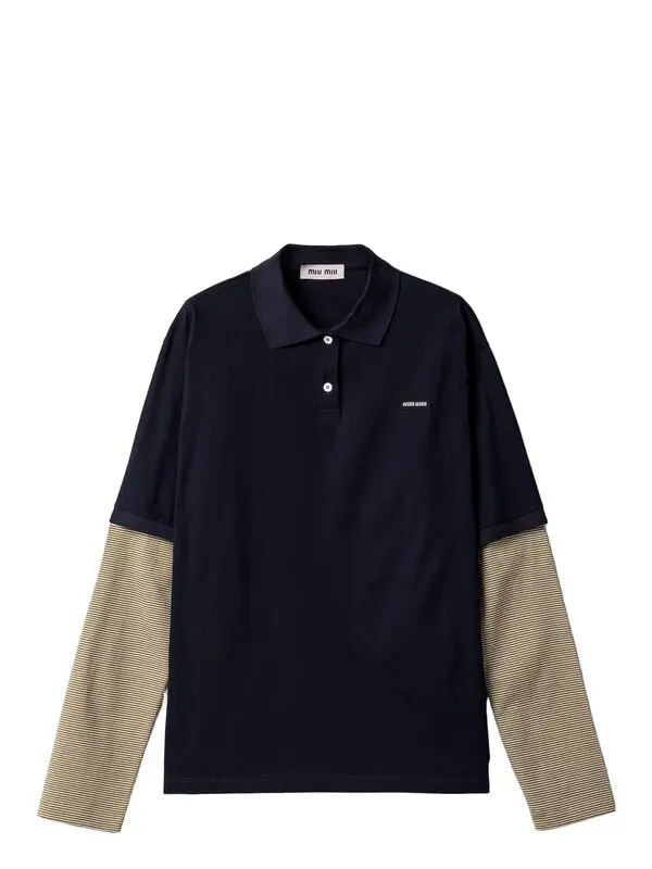 Miu Miu Long Sleeve Jersey Polo Shirt - Blue/olive