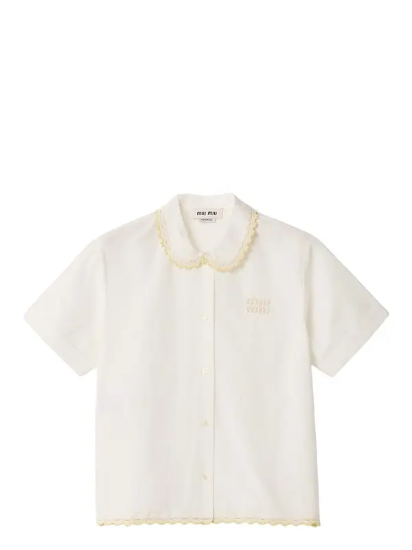 Miu Miu Embroidered Slub Poplin Shirt - White/yellow
