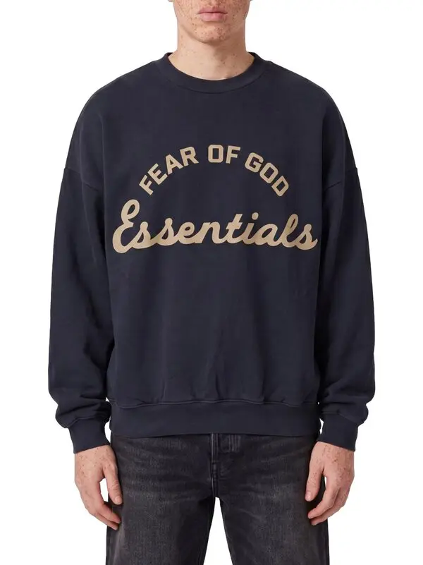 Fear Of God Crewneck Cotton Jumper With Logo And Dropped Shoulders - Black