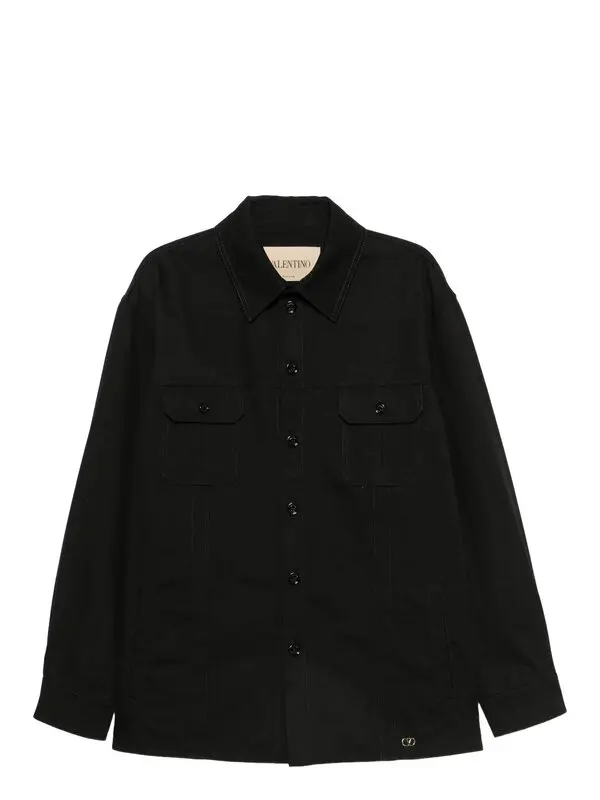 Valentino Garavani Shirt Jacket In Cotton Gabardine With Vlo - Black