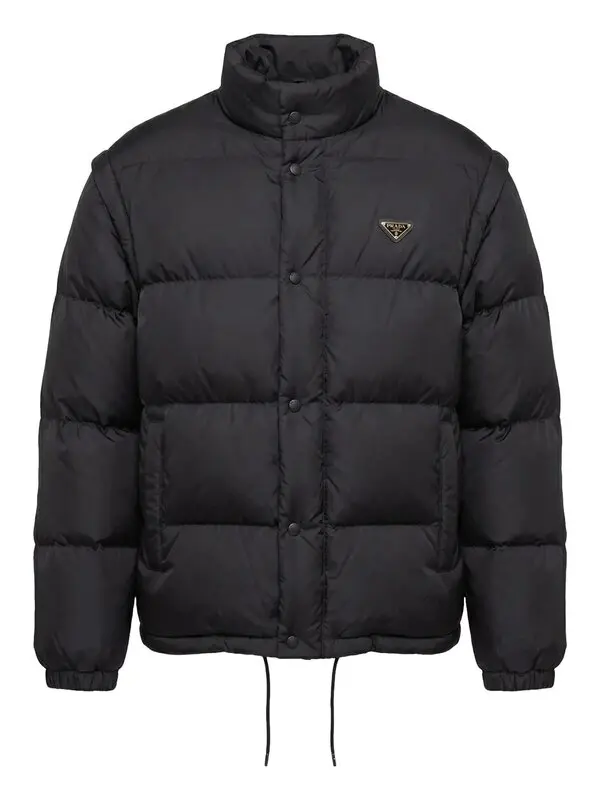 Prada Quilted Down Jacket With Logo - Black
