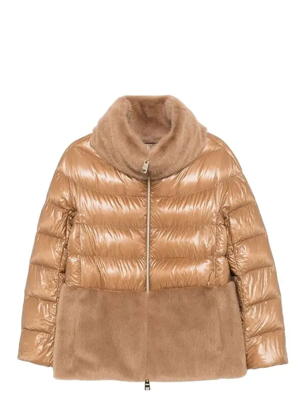 Herno Ultralight Nylon Cape And Faux Fur Jacket - Brown
