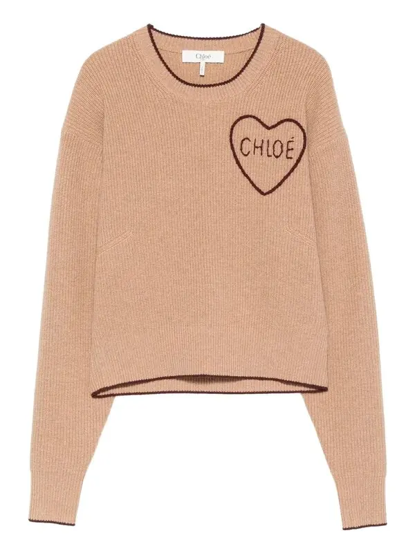 Chloé Embroidered Heart Pullover - Brown