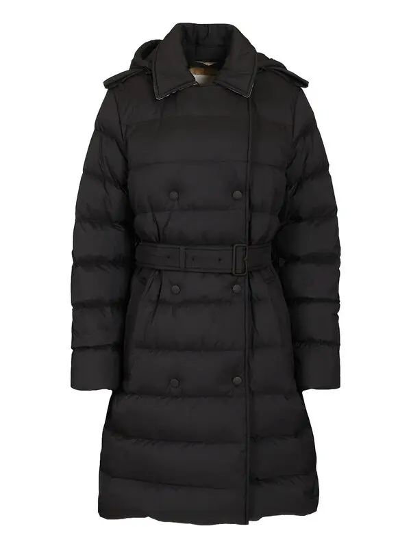 Burberry Long Padded And Quilted Coat With Belt - Black