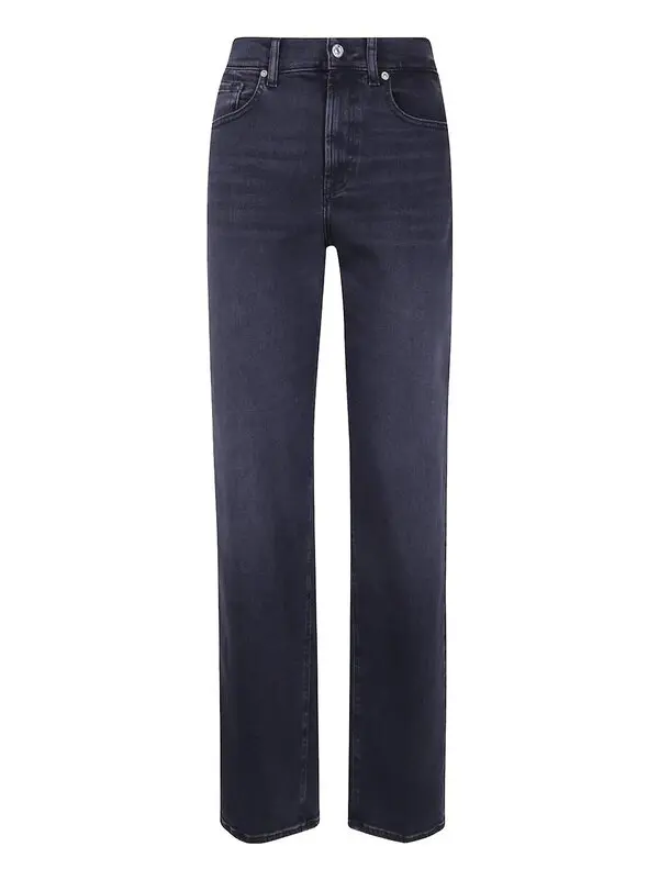 7 For All Mankind Stovepipe Straight Jeans With Animal Print - Black