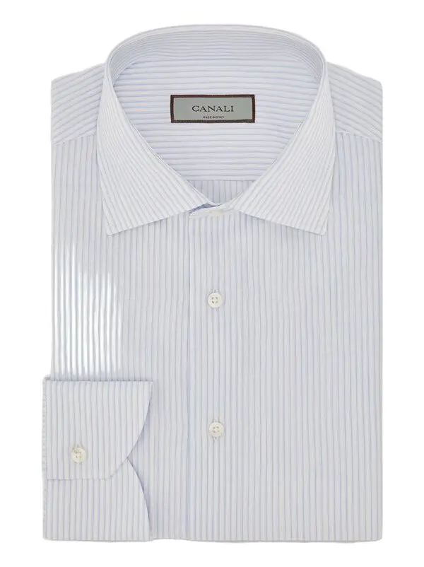 Canali Impeccabile And Light Blue Cotton Striped Regular-fit Shirt - White