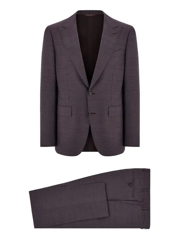 Canali Dark Brown Denim-effect Wool Single-breasted Modern-fit Suit - Red