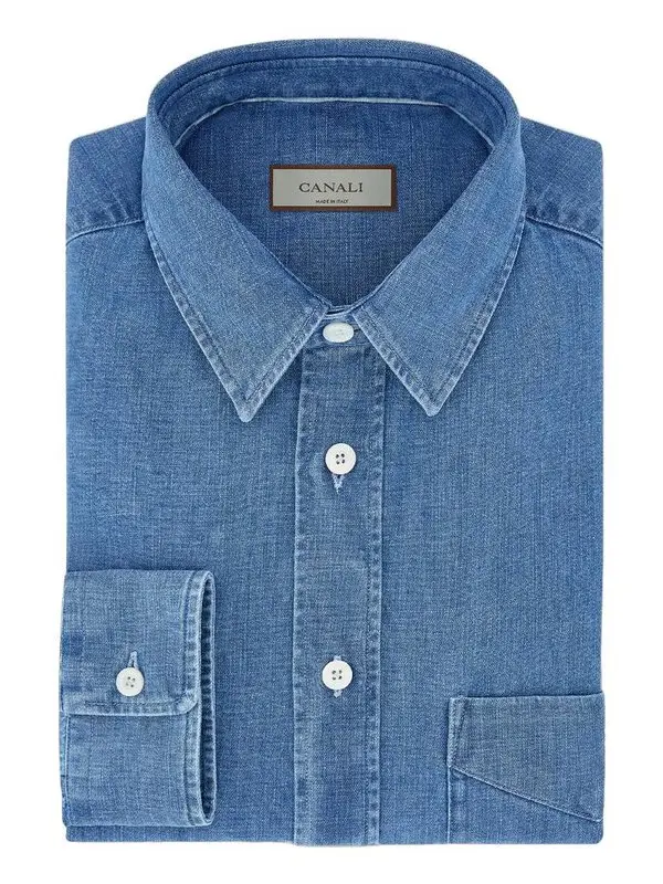 Canali Stonewashed Cotton Denim Relaxed-fit Shirt - Light Blue