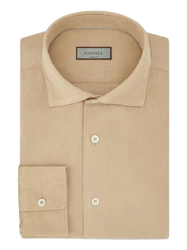 Canali Garment Dyed Cotton Velvet Regular-fit Shirt - Beige