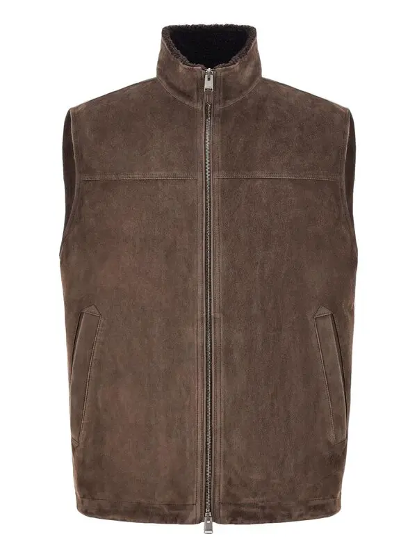 Canali Goat Suede Quilted Vest - Brown