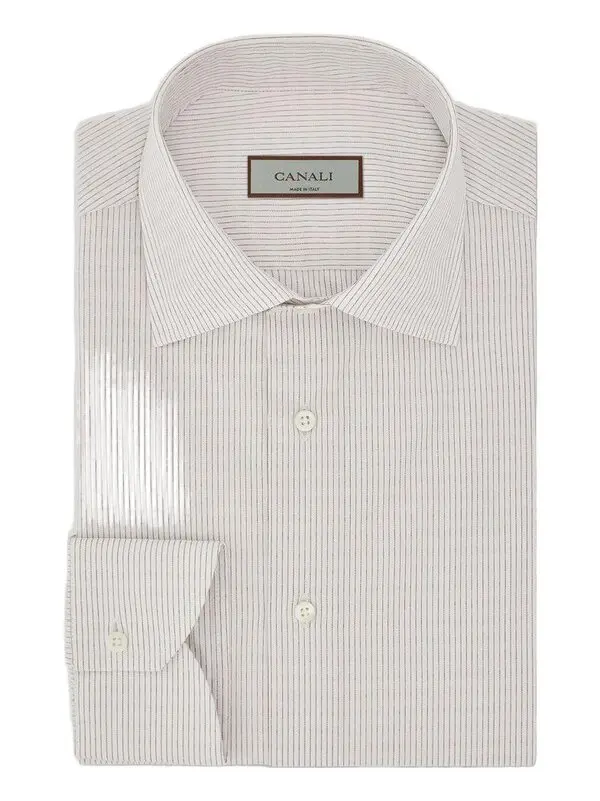 Canali And Burgundy Cotton Striped Regular-fit Shirt - White