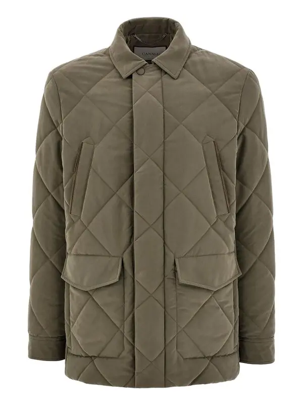 Canali Quilted Technical Fabric Utility Jacket With Rainproof Finish - Green