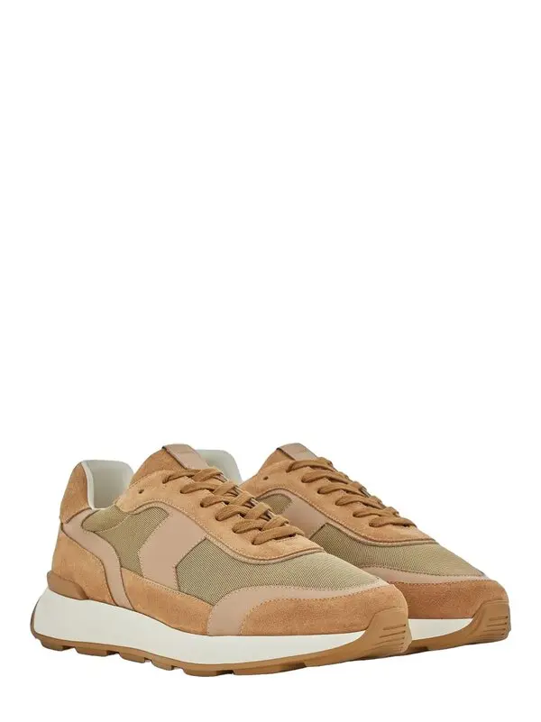 Canali Runner Sneakers In Technical Fabric And Calfskin - Brown