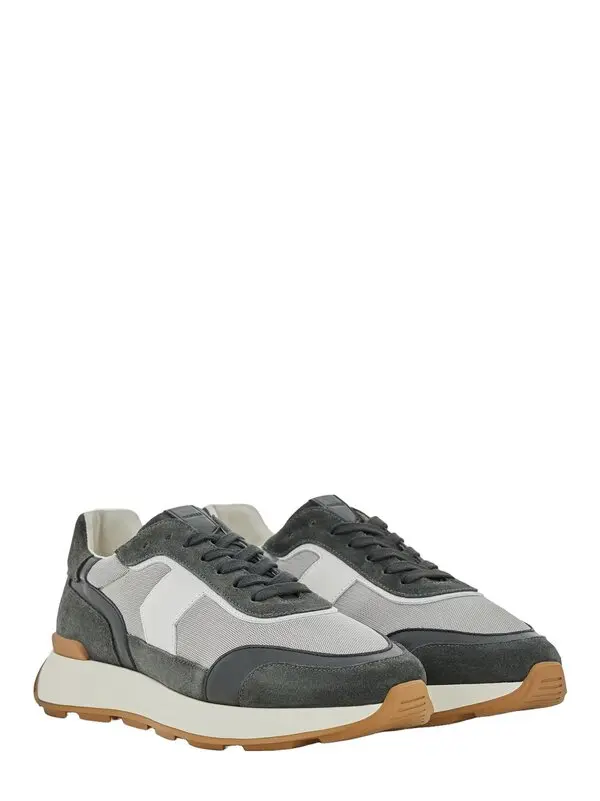Canali Runner Sneakers In Technical Fabric And Calfskin - Grey