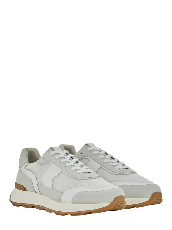 Canali Technical Fabric And Calfskin Runner Sneakers - White