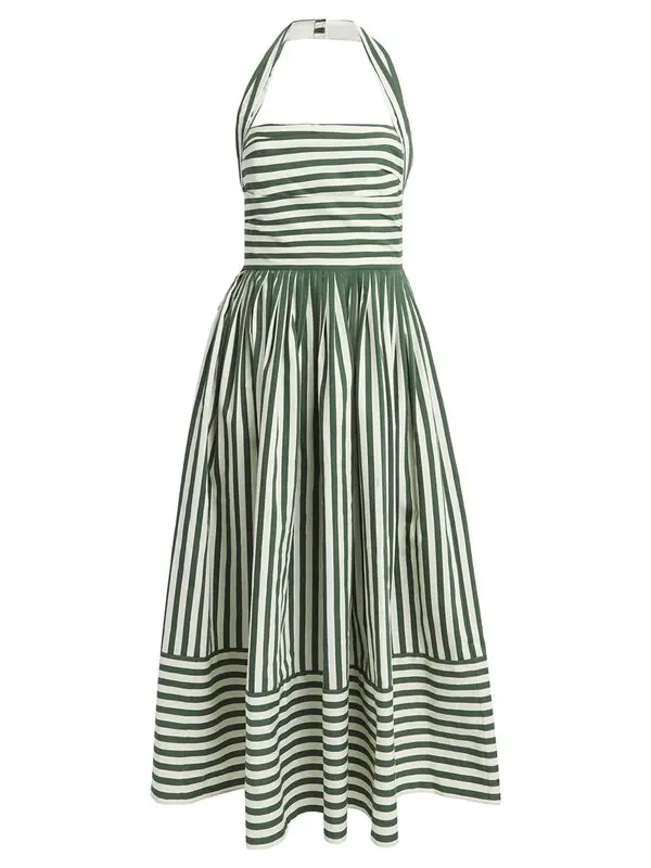Carolina Herrera Cotton-blend Stripe Halterneck Midi Dress - Green