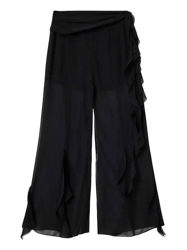 ALLSAINTS Frill-trim Wide-leg Trousers - Black