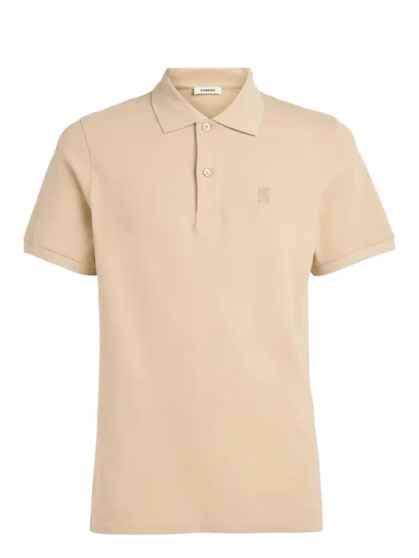 Sandro Cotton 4s Patch Polo Shirt - Beige