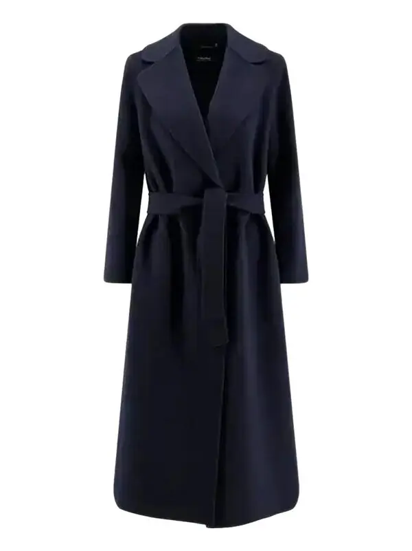 Max Mara Hand-sewn Double-drap Pure Wool Jacket With Belt - Blu