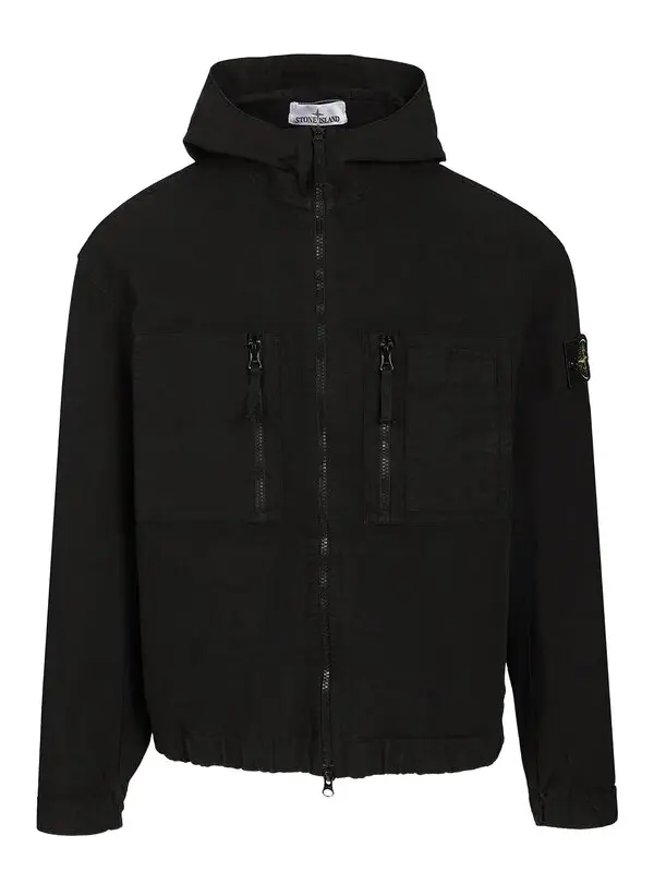 Stone Island Hooded Organic Cotton Ripstop Overshirt - Nero