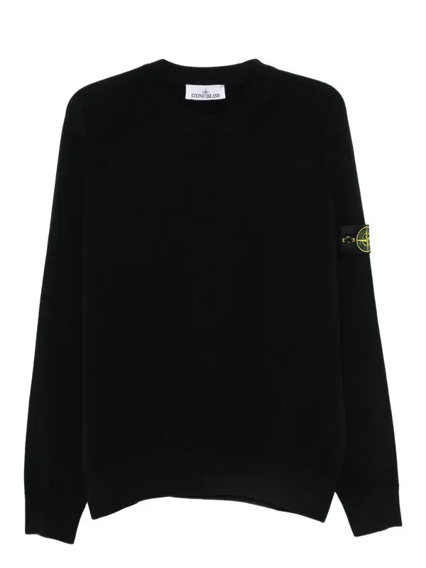 Stone Island Ribbed Turtleneck Sweater With Badge Detail - Nero