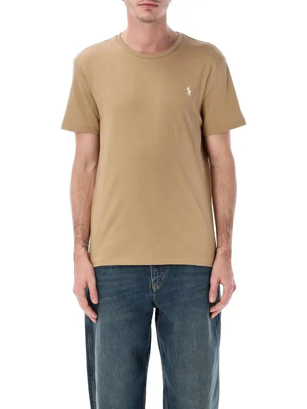 Polo Ralph Lauren Cotton Crewneck T-shirt With Custom Slim Fit And Embroidered Pony - Khaki