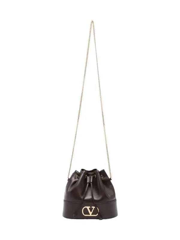 Valentino Garavani Vlogo Signature Leather Mini Bucket Bag - Brown