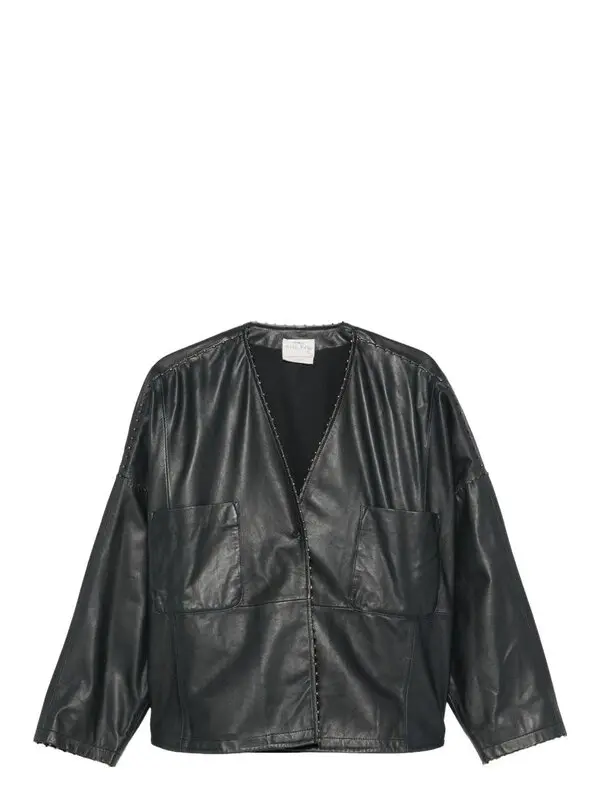FORTE_FORTE Leather Kimono Jacket With Studded Detail - Blue