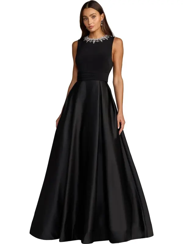 Mac Duggal Petite Embellished High Neck Sleeveless A-line Gown - Black