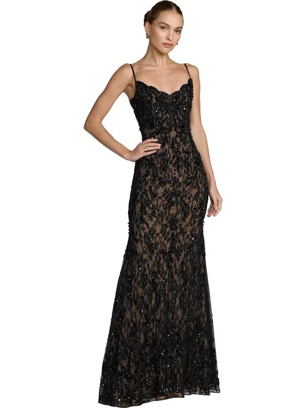 Mac Duggal Embellished Lace Gown - Black